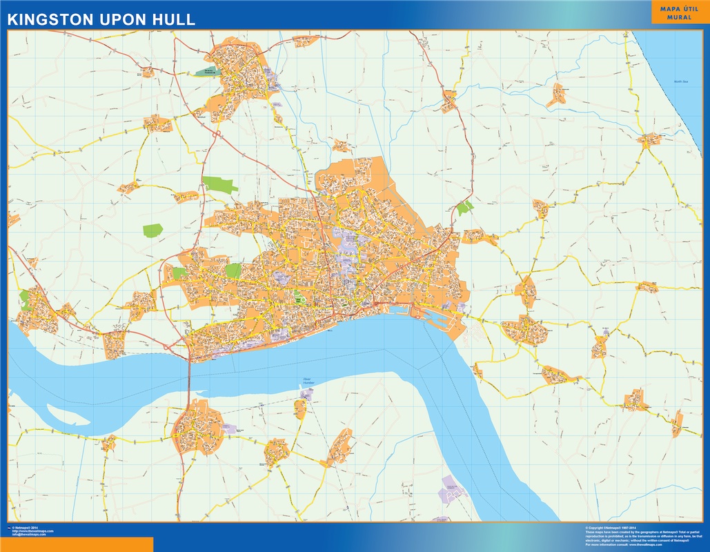 Kingston Upon Hull plastificato mappa | Mappe mondo Netmaps