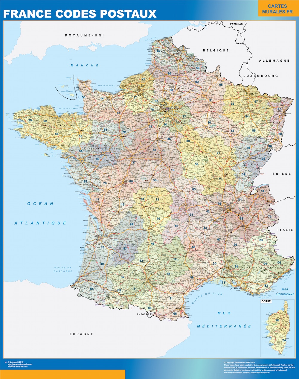 mappa Francia codici postali | Mappe mondo Netmaps